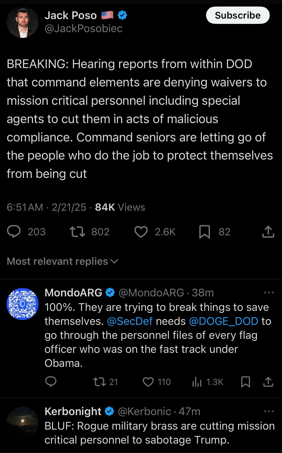 DOD: Reports of command seniors letting go of people who do the job to ...