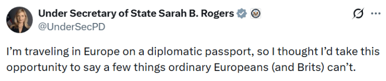 Under Secretary of State Sarah Rogers defies EU censorship ‘rules ...